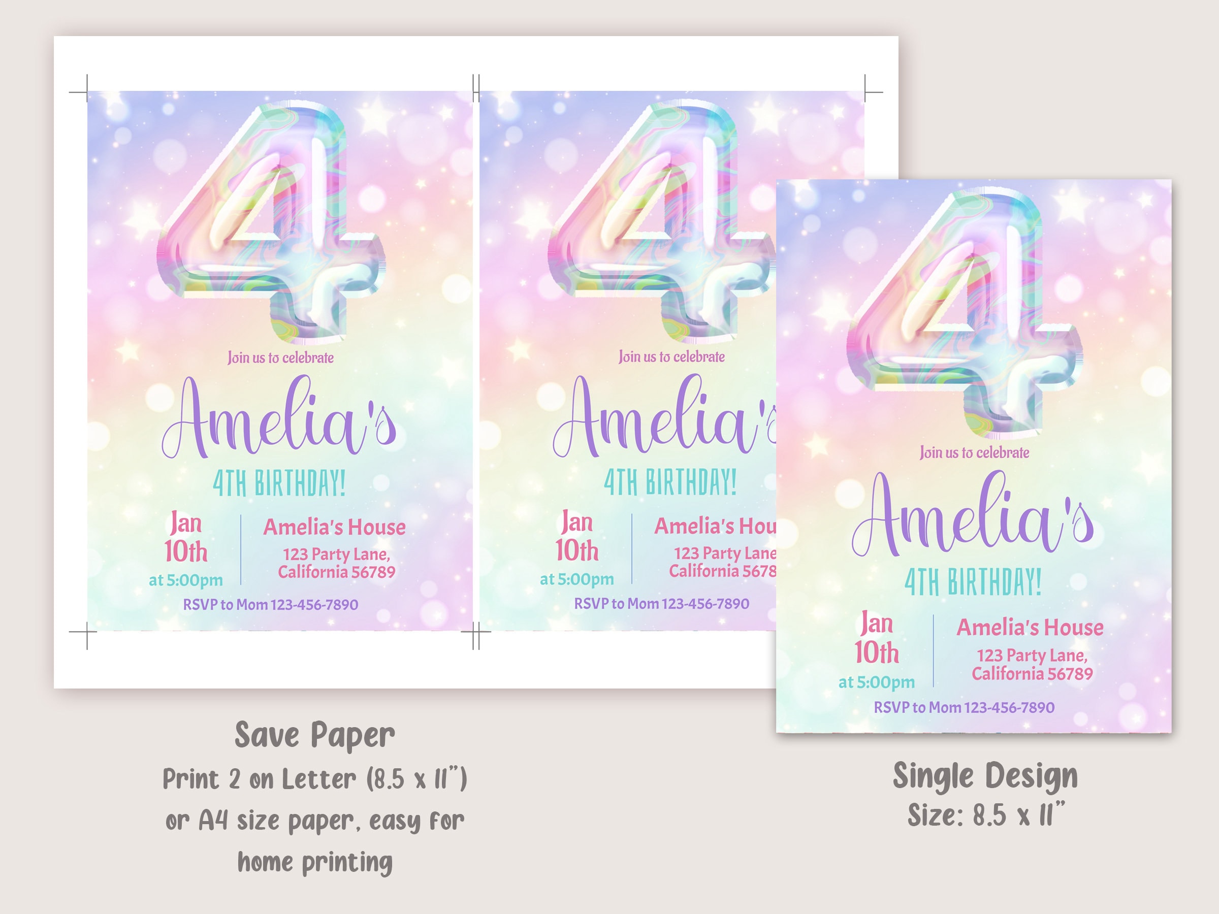 4th Birthday Invitation Girl 4th Birthday Party Invitation - Etsy