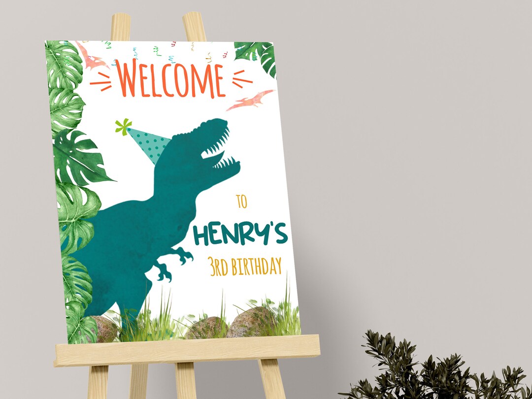 Editable Dinosaur Welcome Sign T-rex Welcome Sign Printable Green Wild ...