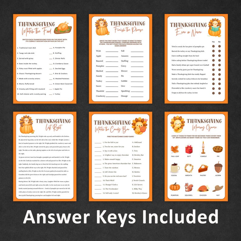 Thanksgiving Games Thanksgiving Printable Games Bundle Thanksgiving ...