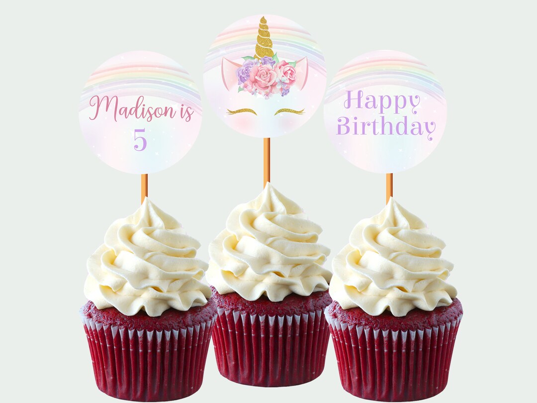 Unicorn Cupcake Toppers Unicorn Cake Topper Rainbow Girl Birthday Party ...