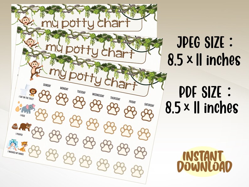 Animals Potty Training Chart Safari Animals Kids Bathroom - Etsy