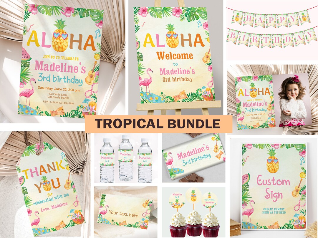 Luau Birthday Invitation Bundle Hawaiian Party Invitation Aloha ...