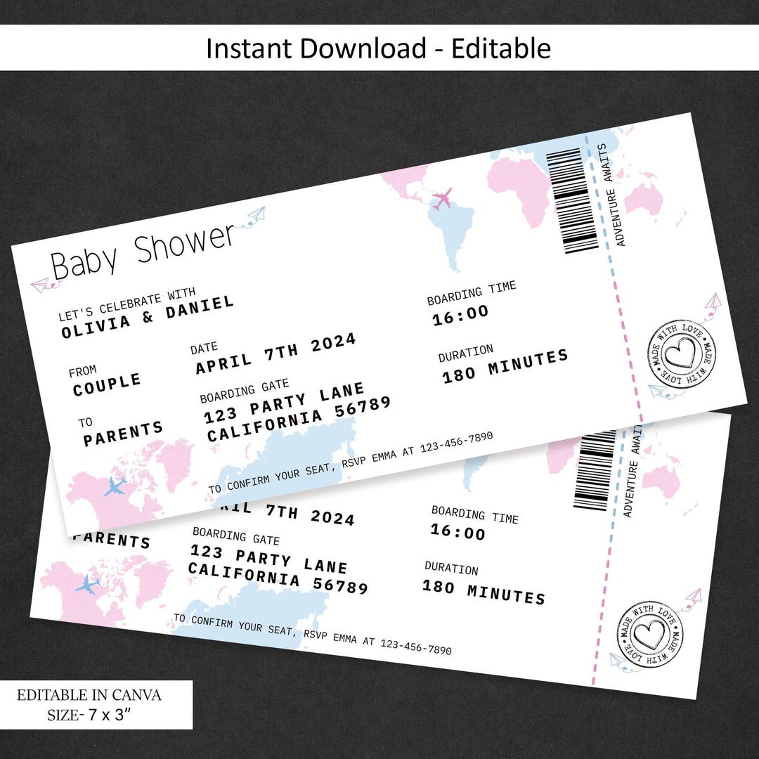 Boarding Pass Baby Shower Invitation Ticket Gender Neutral Airplane ...