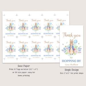 Peter Rabbit Thank You Tags Bunny Party Favors First Birthday Favor ...