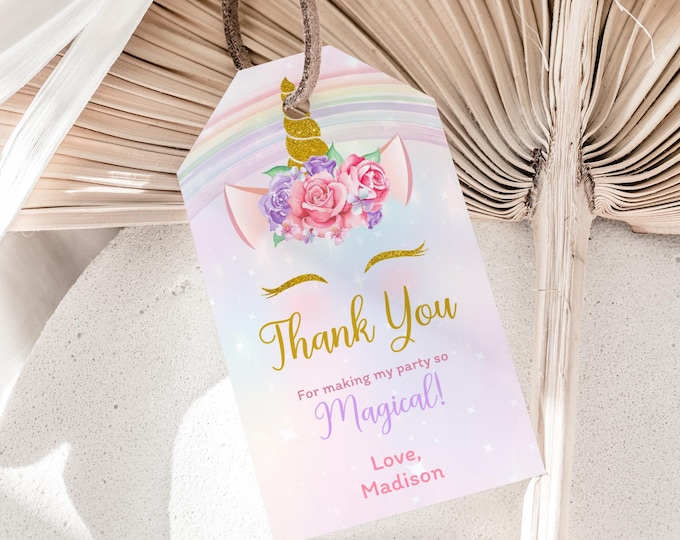 EDITABLE TEMPLATE Unicorn 3" Circle Label, Pink Floral Cute Thank You ...