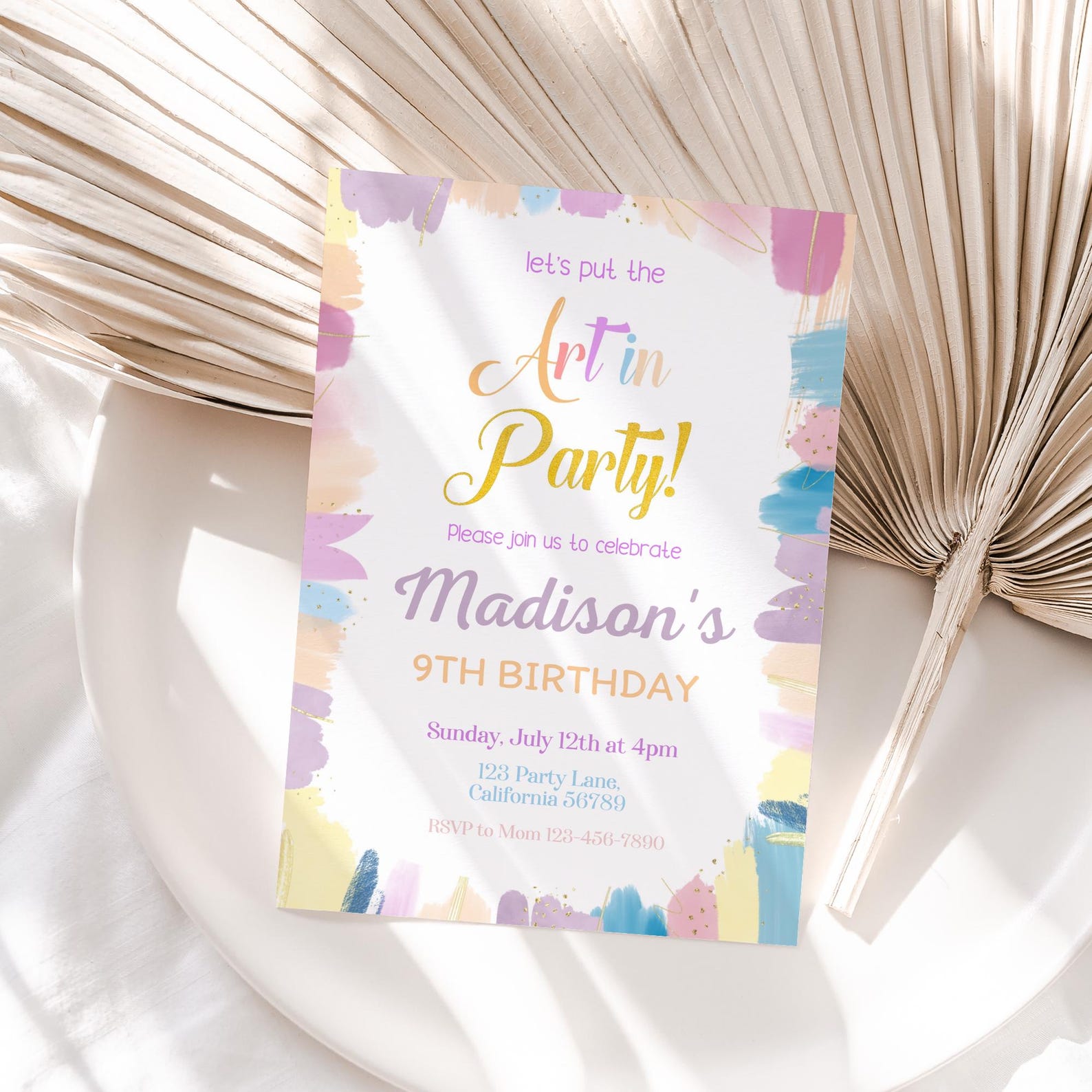 Art Birthday Party Invitation Painting Party Invite Canvas Craft Party ...