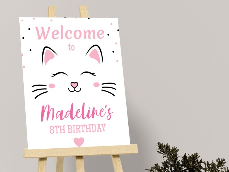 Cat Birthday Welcome Sign Kitten Party Welcome Sign Kitty Cat - Etsy