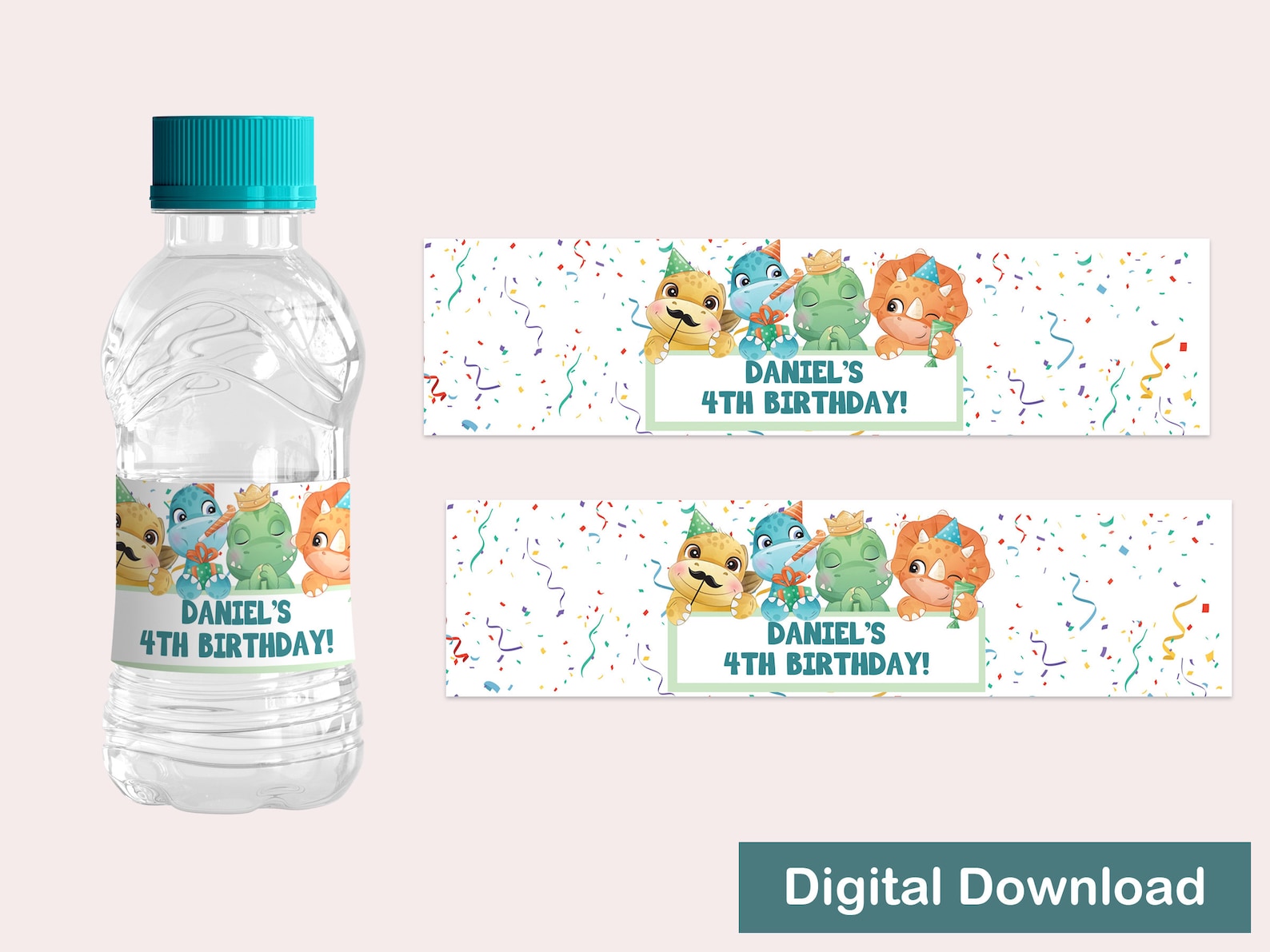 Dinosaur Water Bottle Label Template Editable Dino Birthday - Etsy