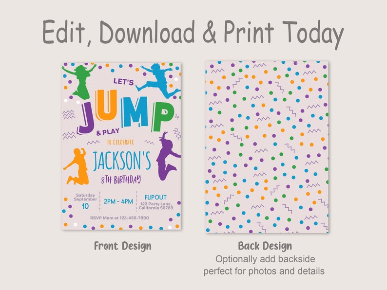 Jump Birthday Party Invitation Trampoline Party Invite Jumping - Etsy