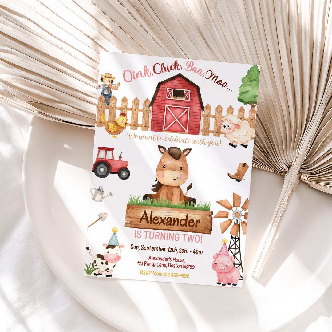 Editable Farm Birthday Invitation Farm Animals Barnyard Animals Barn ...