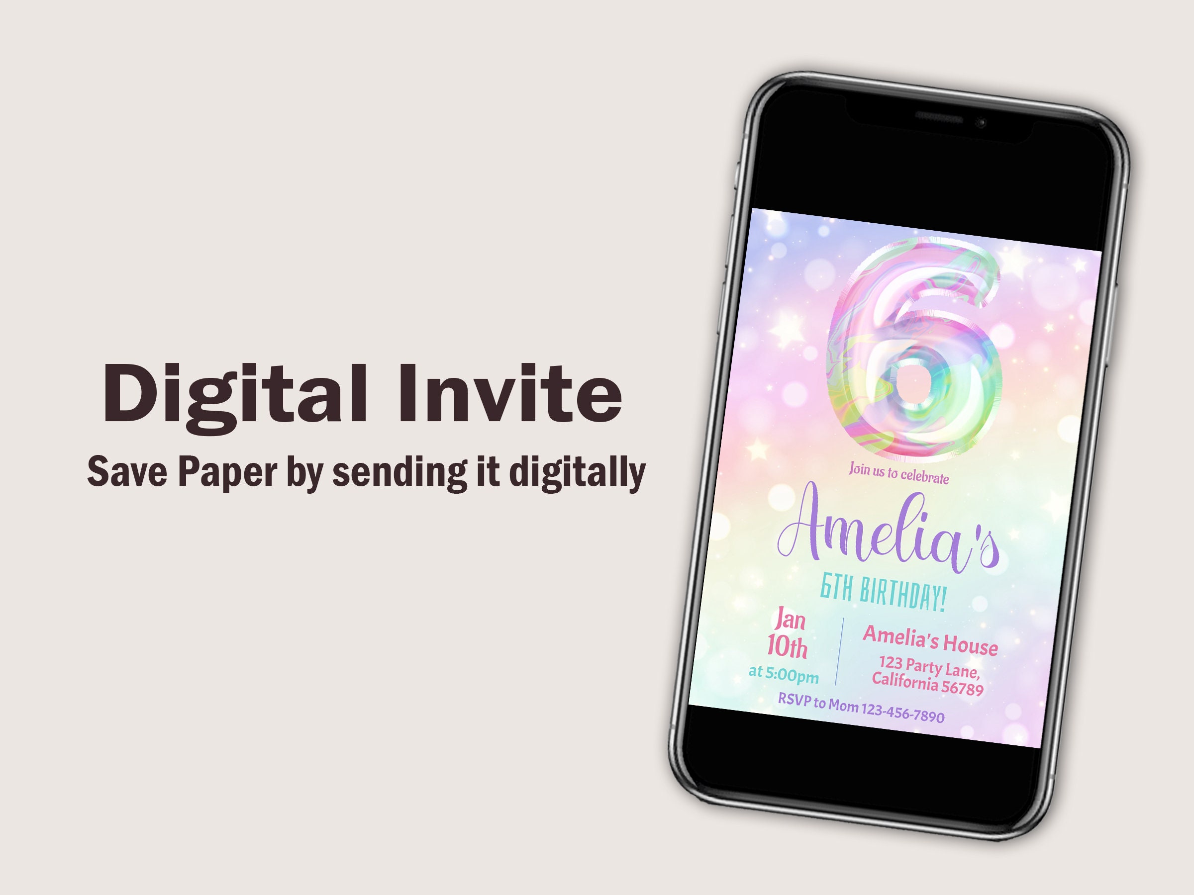 6th Birthday Invitation Girl 6th Birthday Party Invite Rainbow - Etsy