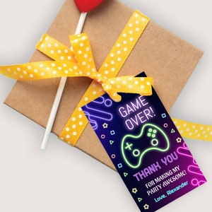 Video Game Favor Tag Game Over Tag Gamer Birthday Tag Neon Arcade Party ...