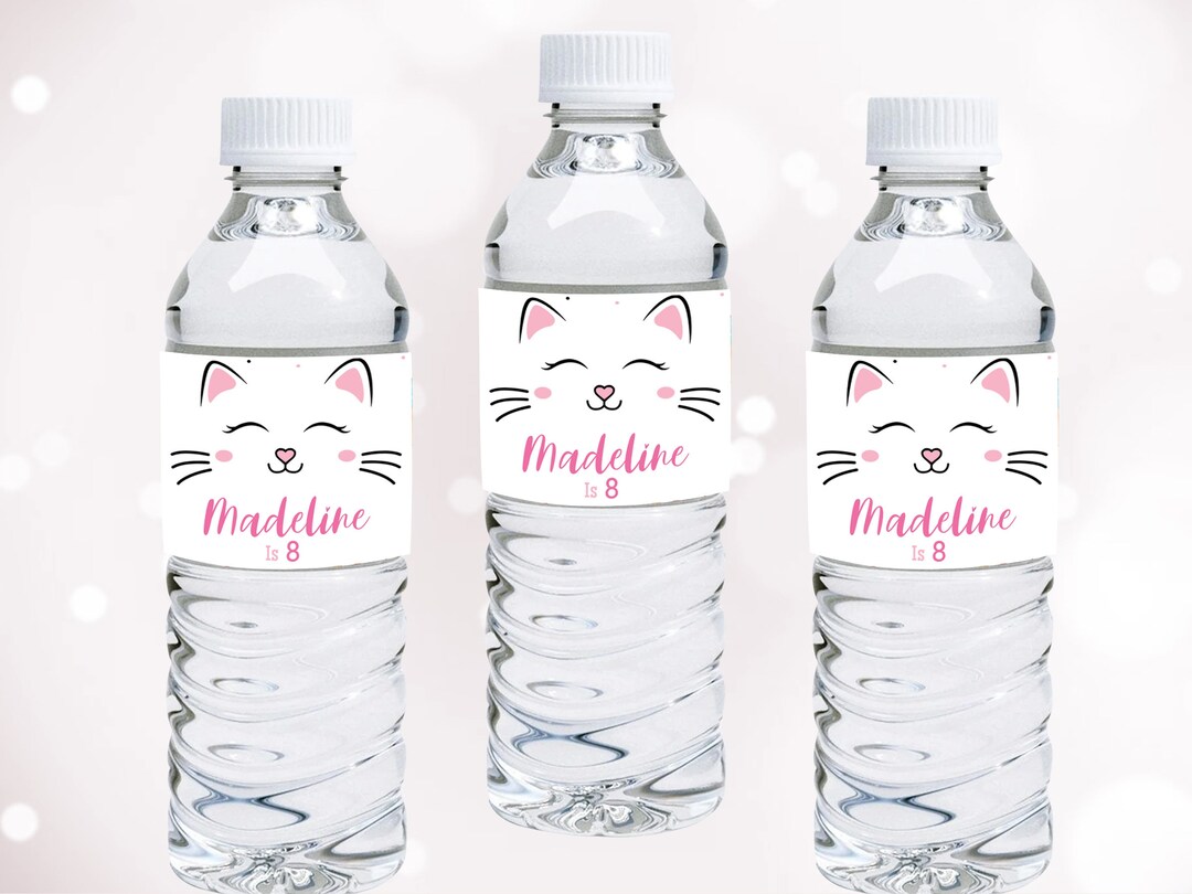 Cat Water Bottle Labels Cat Bottle Wrappers Kitten Decor Kitty Birthday ...