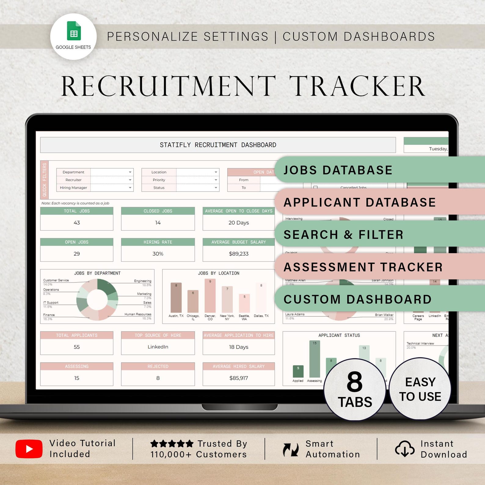 Recruitment Tracker Spreadsheet Hiring Tracker Recruiting Planner ...