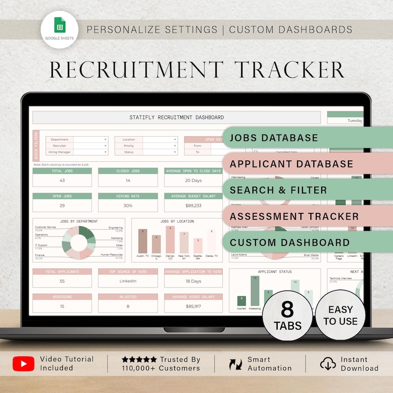 Recruitment Tracker Spreadsheet Hiring Tracker Recruiting Planner ...