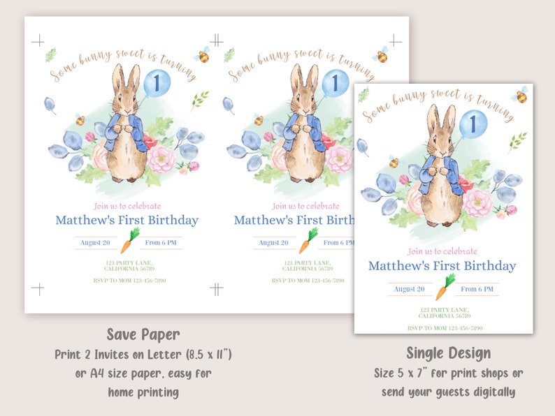 EDITABLE Peter Rabbit Birthday Invitation Bunny Birthday - Etsy