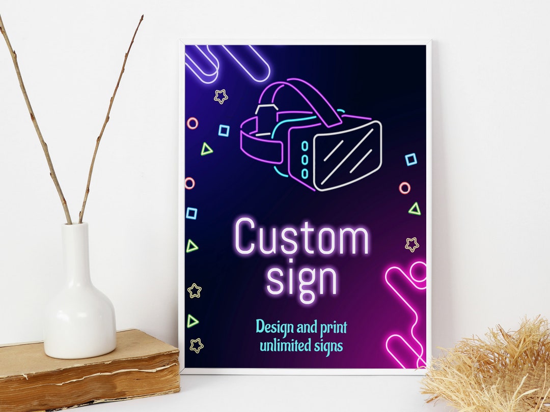 EDITABLE Virtual Reality Party Custom Sign VR Birthday Custom Text Sign ...