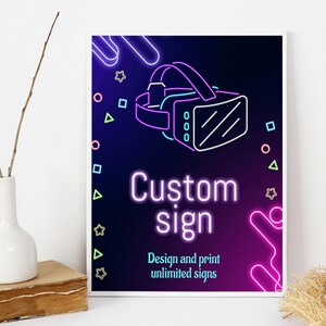 EDITABLE Virtual Reality Party Custom Sign VR Birthday Custom Text Sign ...