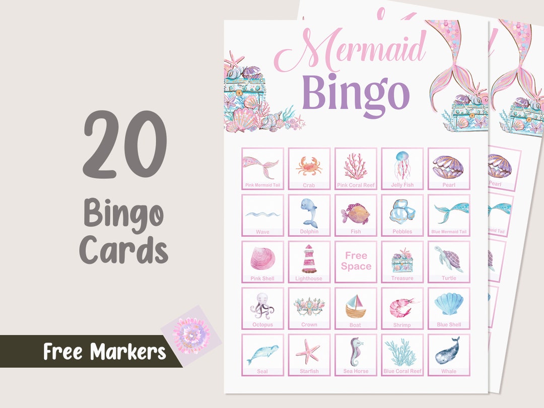 Mermaid Bingo Game 20 Cards Mermaid Party Games Under the Sea Birthday ...