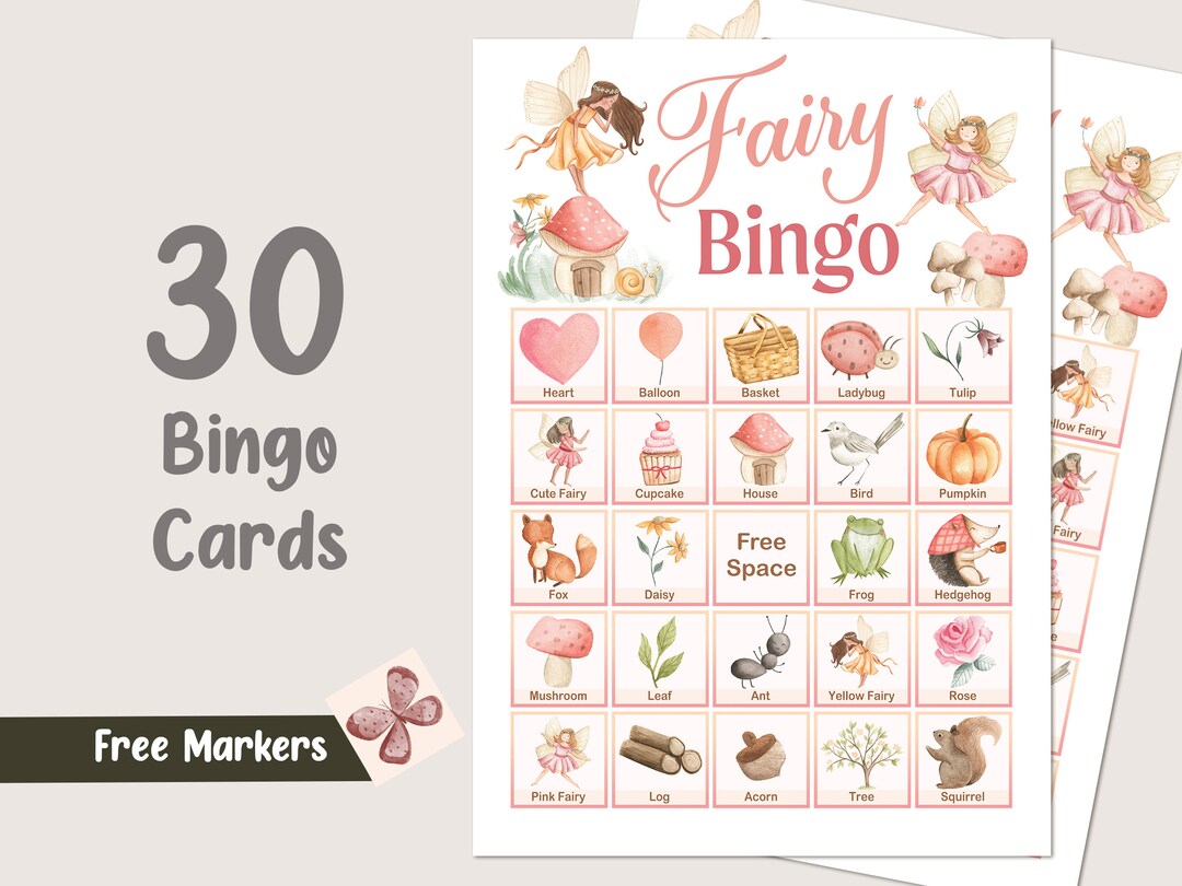 Fairy Bingo 30 Cards Fairy Party Games Fairy Games Fairy Garden Bingo ...