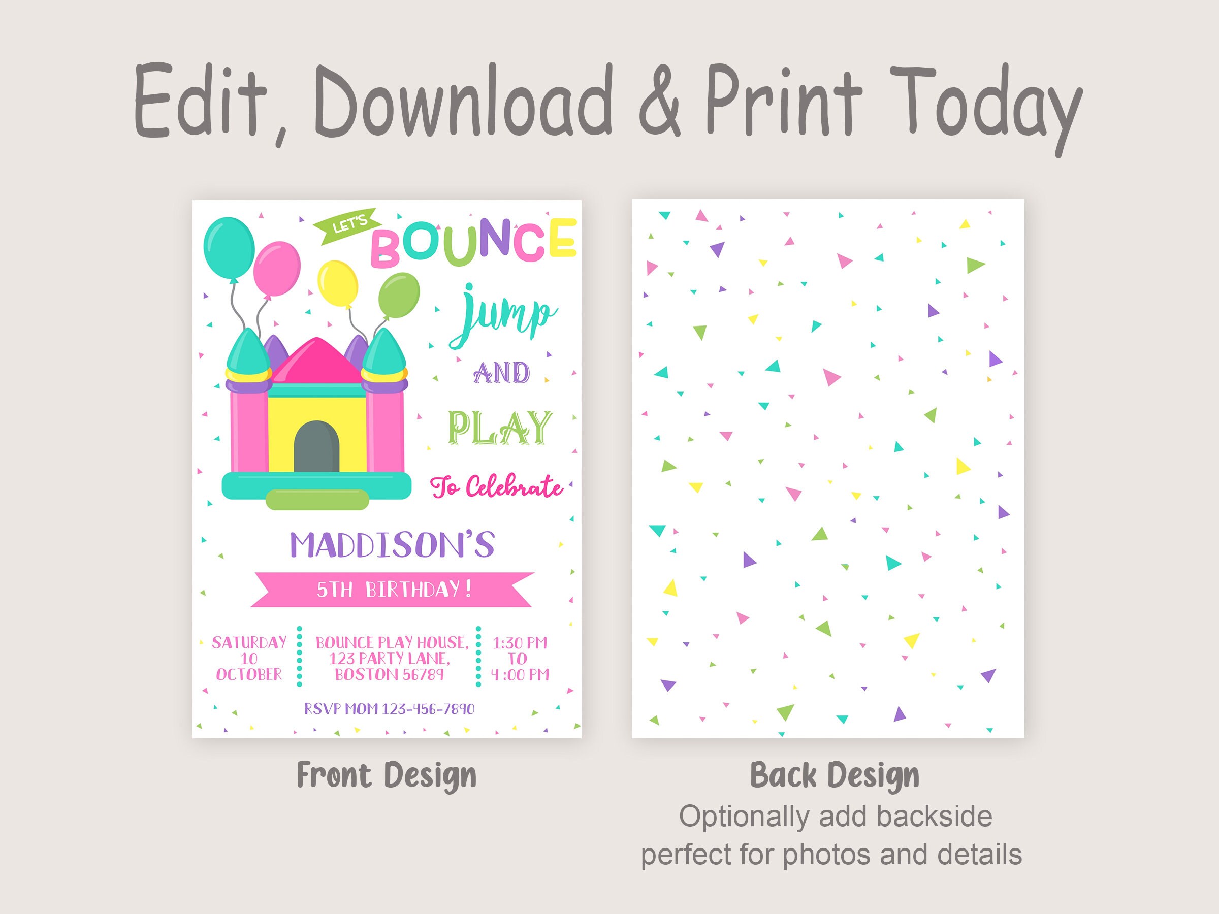 Editable Bounce House Birthday Invitation Template Trampoline - Etsy