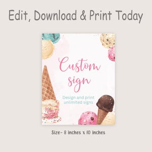 Ice Cream Custom Sign Ice Cream Party Signs Summer Birthday Sign Here's ...