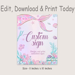 Editable Mermaid Custom Sign Template Under the Sea Custom Text Sign ...