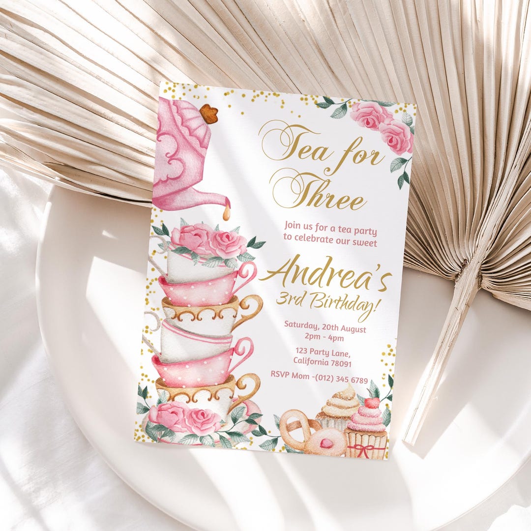 Tea for Three Birthday Invitation Tea Party 3rd Birthday Invitation Par ...