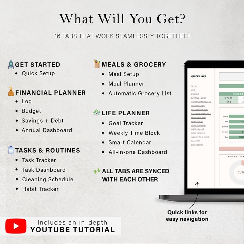 Life Planner Digital Planner Daily Planner Google Sheets Budget Tracker ...