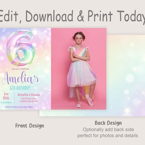 6th Birthday Invitation With Photo 6th Birthday Girl Invitation With ...