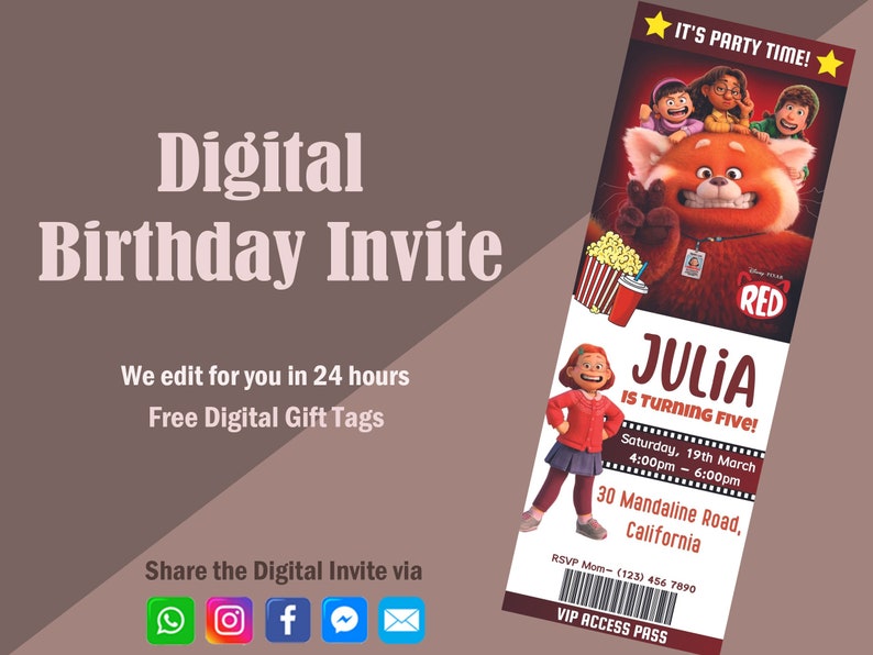 Turning Red Birthday Invite Personalized Turning Red Movie - Etsy