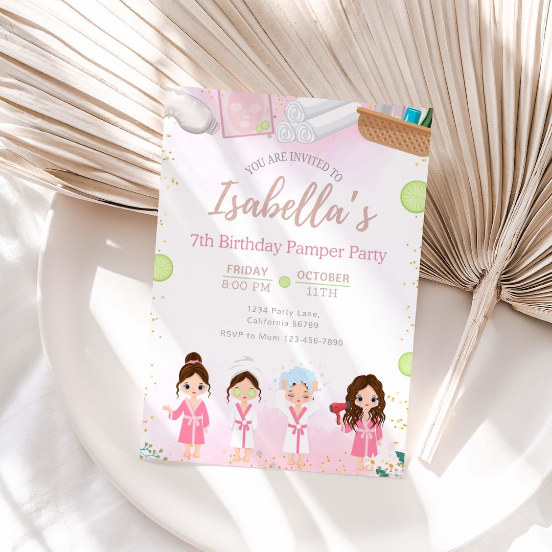 Pamper Party Birthday Invitation Pamper Invitation Spa Party Invite ...
