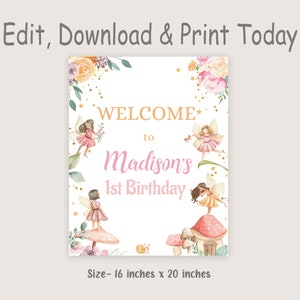 Fairy First Welcome Sign My Fairy First Birthday Sign Fairy Welcome ...