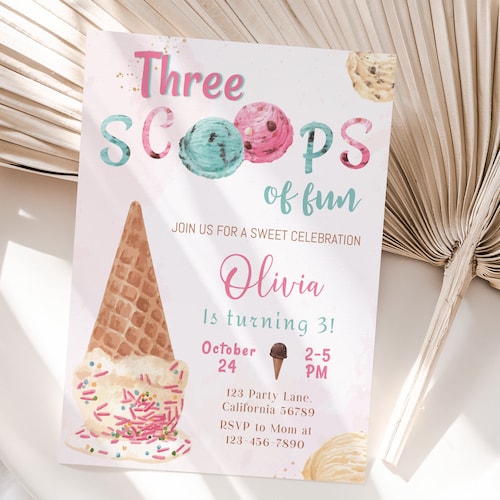Editable Ice Cream Invitation Three Scoops of Fun CANVA - Etsy