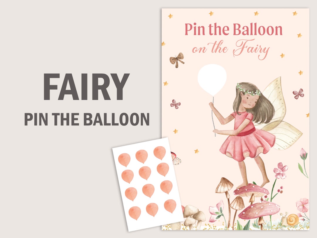 Fairy Pin the Balloon Fairy Party Games My Fairy First Birthday Game ...