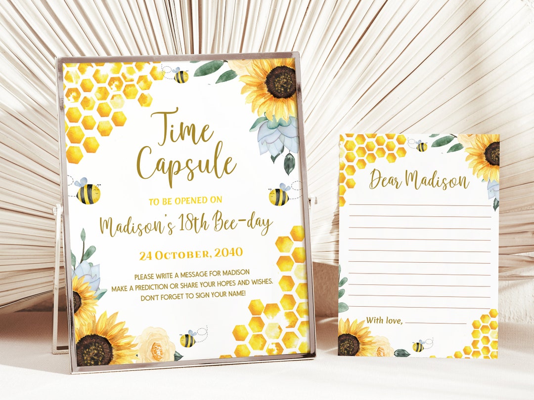 First Bee Day Time Capsule Card Bee Time Capsule Sign Honey Bee First Birthday Party Game 1st ...