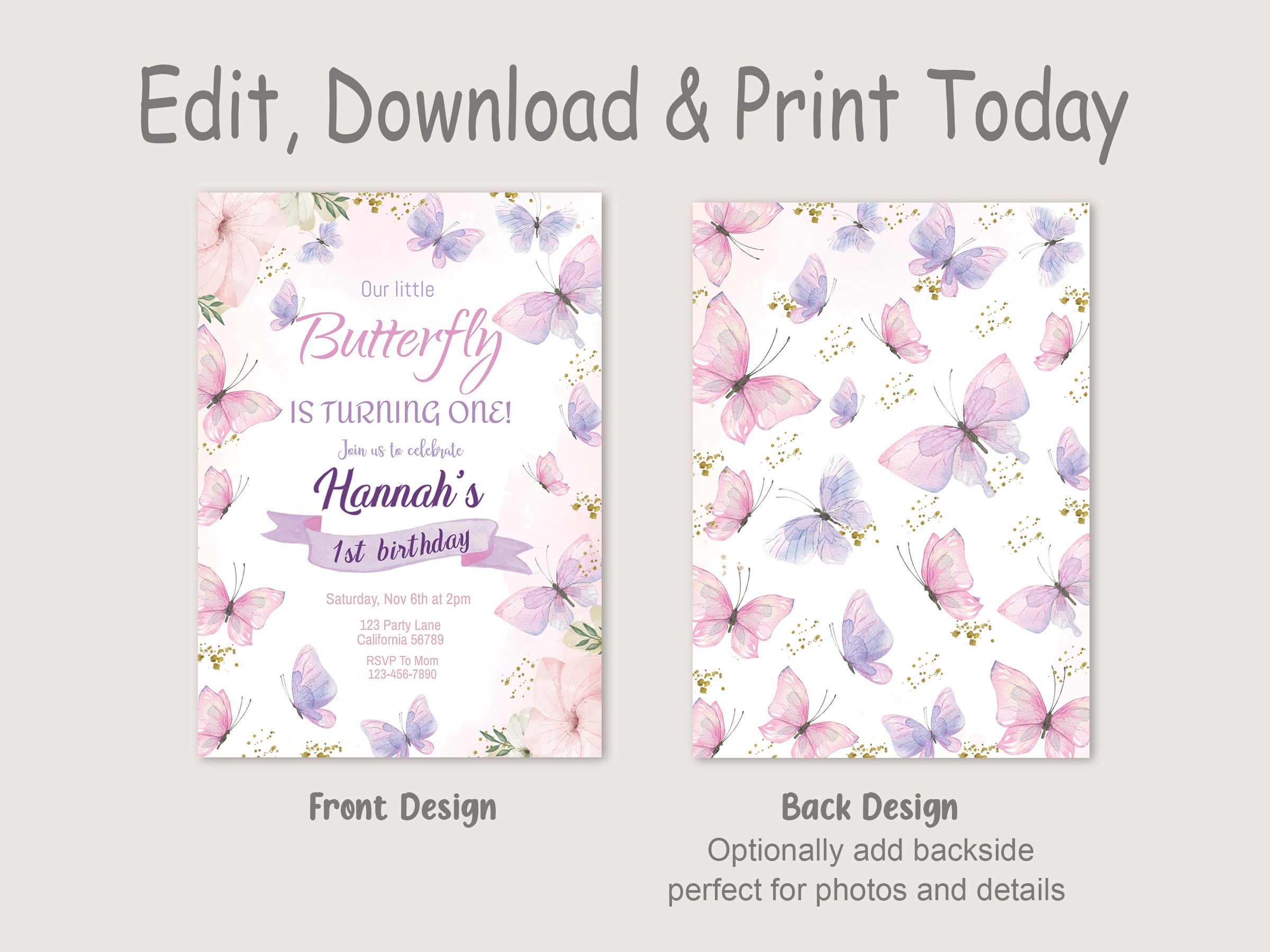 Butterfly Invitation Butterfly Birthday Party Invitation - Etsy