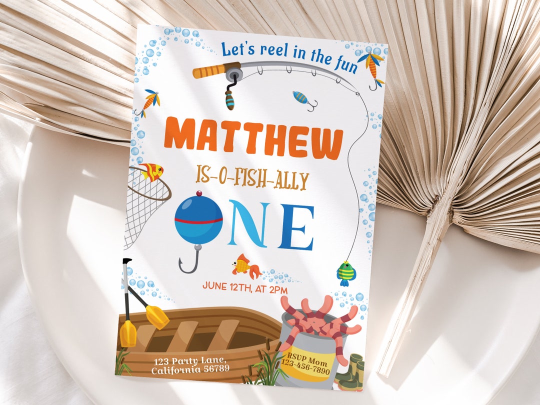 Fishing First Birthday Invitation Gone Fishing Invite Fishing - Etsy