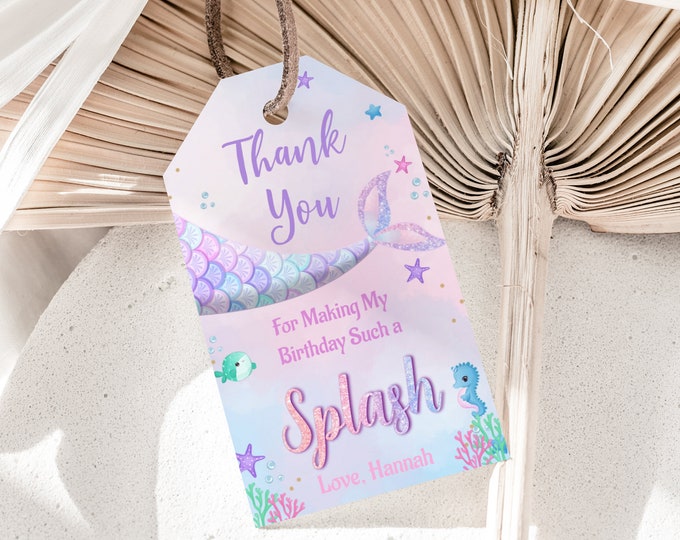 Mermaid Gift Tags, Editable, Instant Access, Mermaid Party Favor Tags ...