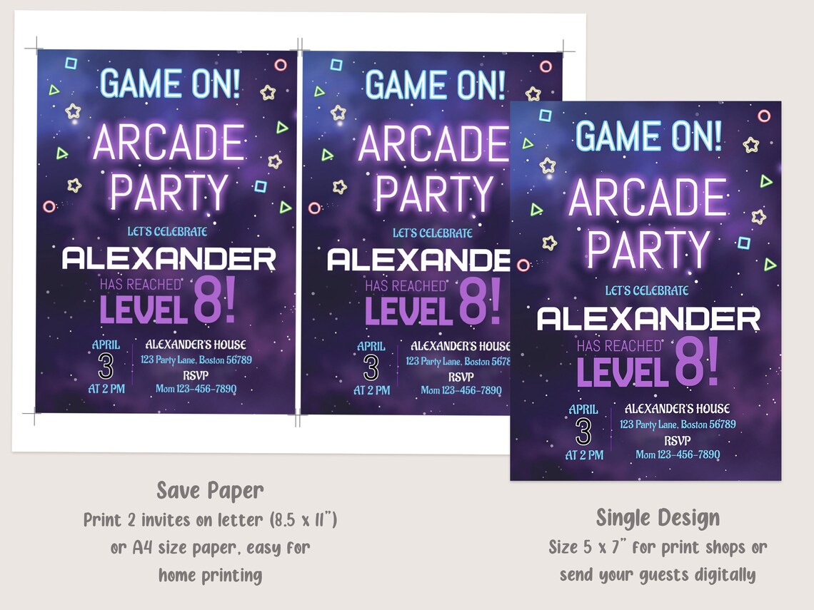 Arcade Birthday Invitation Arcade Party Invitation Gaming - Etsy