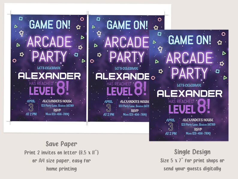 Arcade Birthday Invitation Arcade Party Invitation Gaming - Etsy