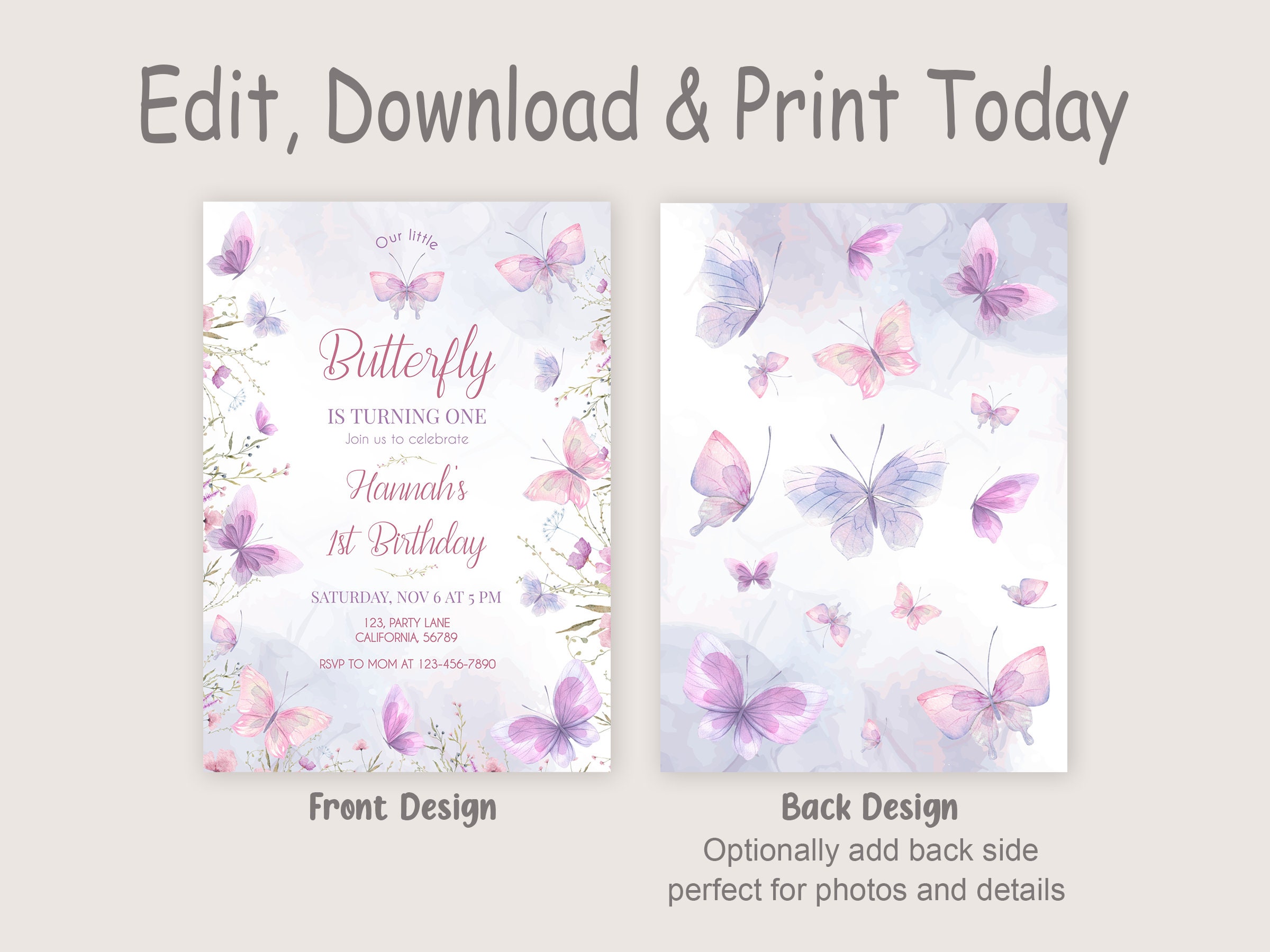 Butterfly Invitation Butterfly Birthday Invitation Purple - Etsy