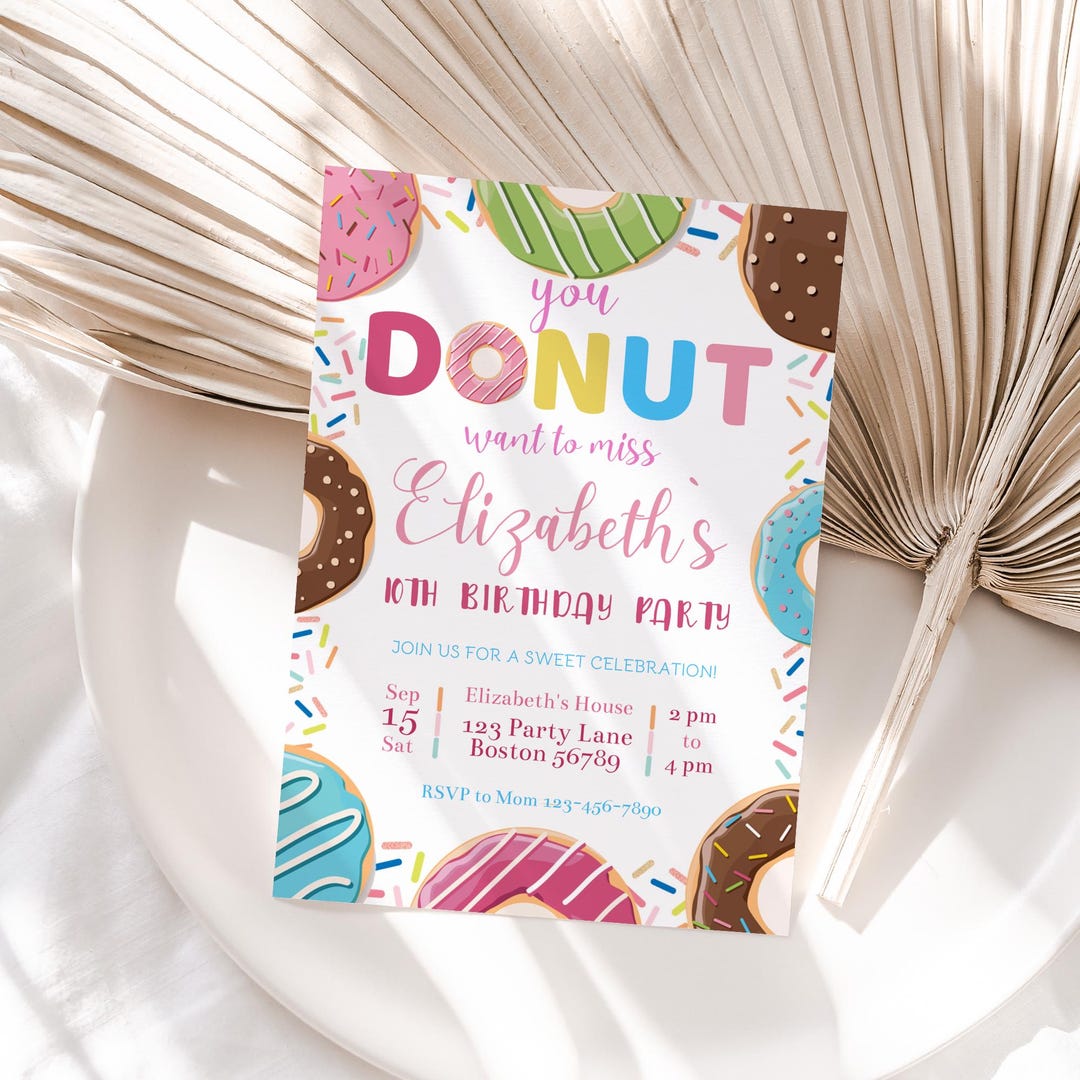 Donut Birthday Invitation Editable Donut Party Invite Template Girl Boy ...