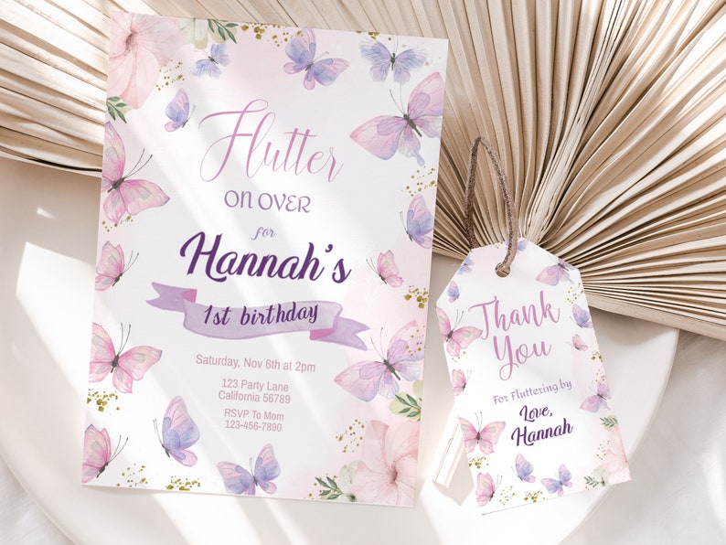 Butterfly Birthday Invitation Purple Butterfly Invitation Pink - Etsy