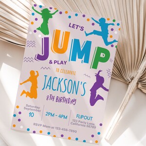 Jump Birthday Party Invitation Trampoline Party Invite Jumping Birthday ...