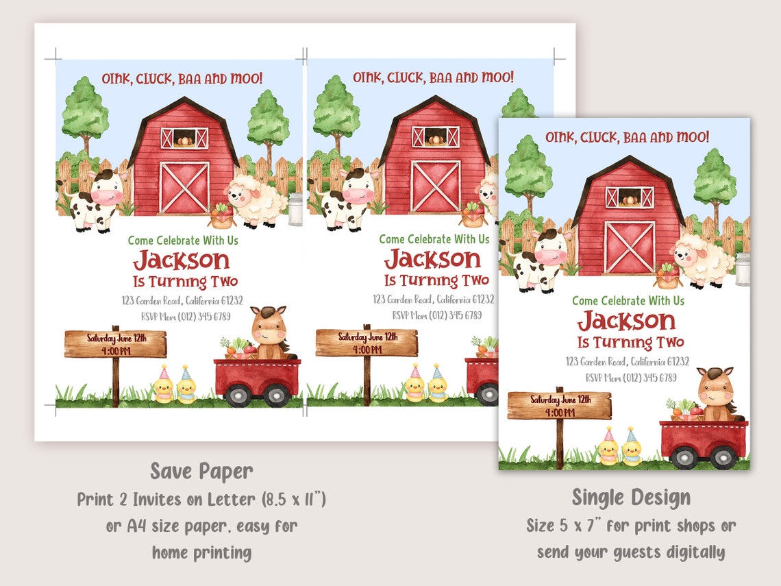 Editable Barn Animals Birthday Invitation Barnyard Animals - Etsy
