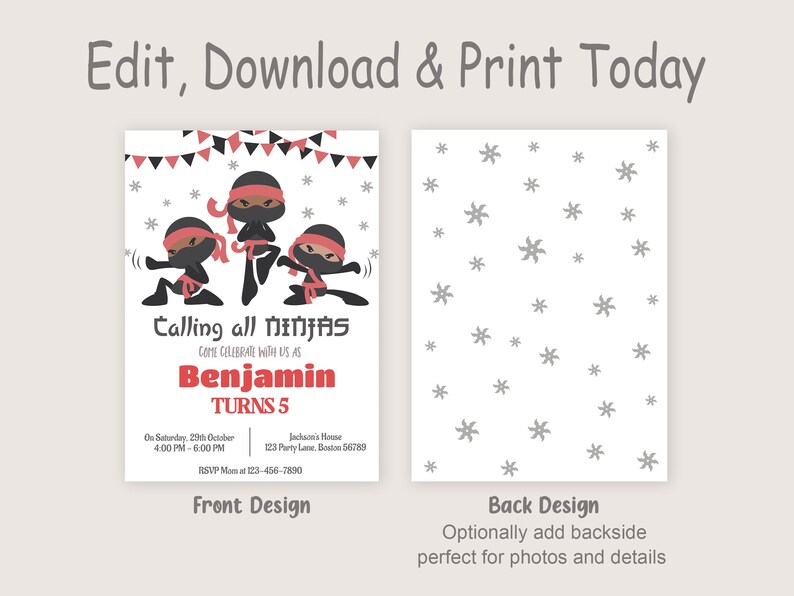 Editable Ninja Birthday Party Invitation Template Ninja - Etsy