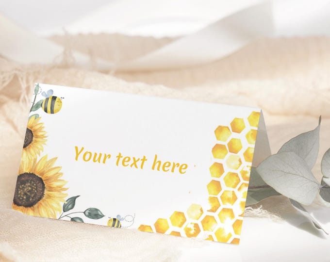 EDITABLE Bee Food Labels, First Bee Day Party Food Name Card, Bumble ...