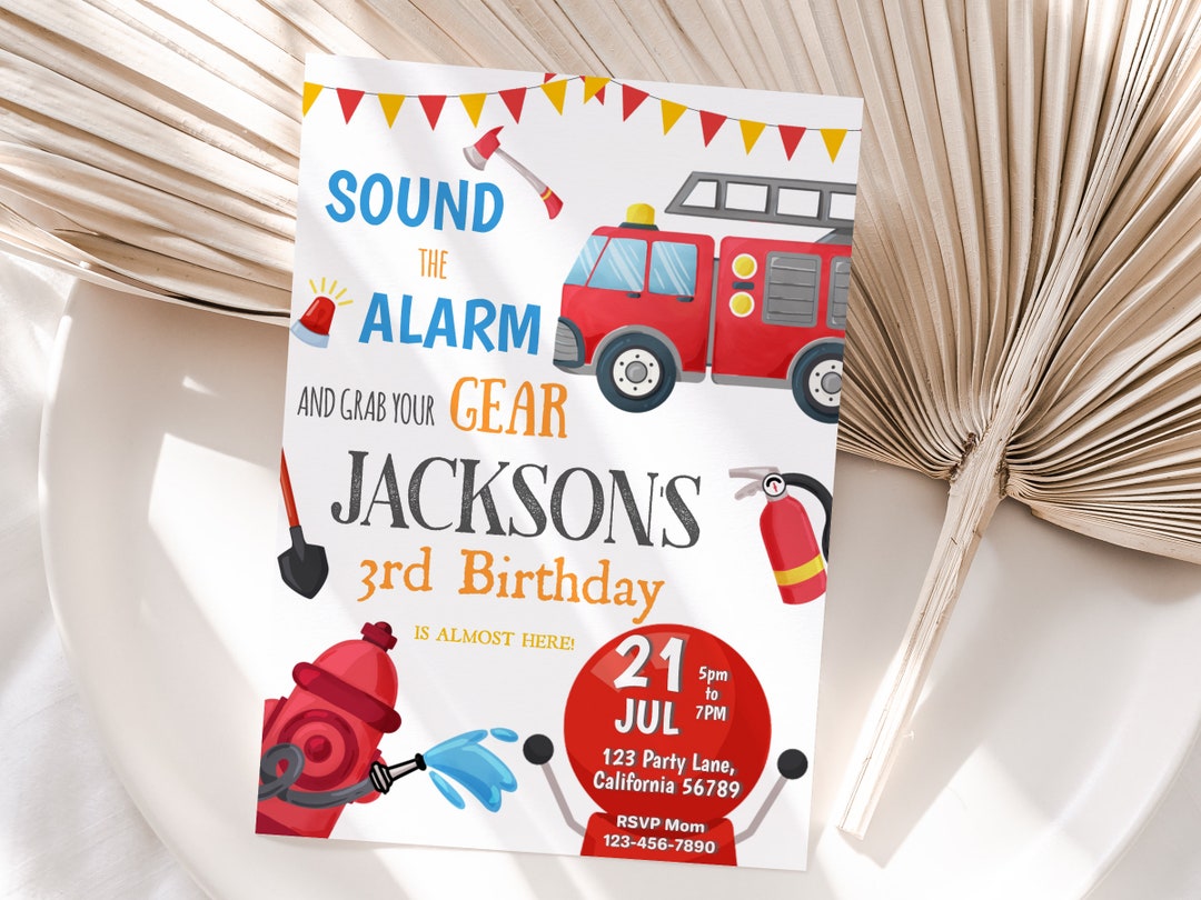 Firetruck Birthday Invitation Fireman Invitation Fire Truck Party Fire ...