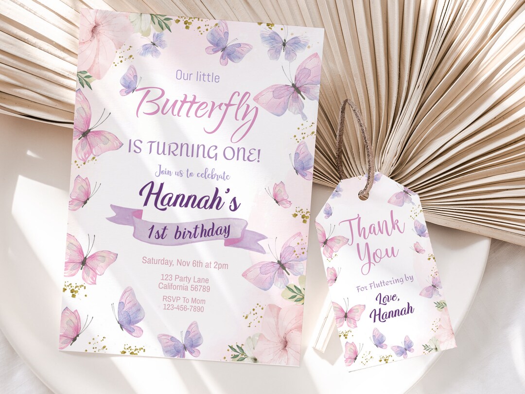 Butterfly Invitation Purple Butterfly Birthday Invitation Pink ...
